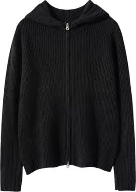 Dissa Cardigan Cachemire Femme Noir Capuche à Rayures Tricoté en Vrac Manches Longues Fin Pull en Cachemire et Laine,EU 36,YD24202