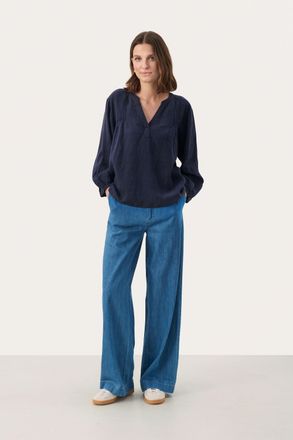 Part Two Langarm-Bluse Gerade Passform After Midnight dark blue