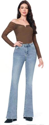 Glamexx24 Female Jeans mit Weitem Bein Damen Schlaghose Hohe Taille Weiter Beinschnitt Jeans Enge Passform