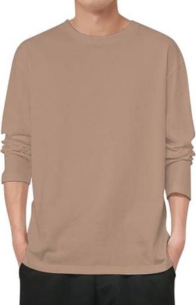 Generic T-shirt pour homme - Col rond - Manches longues - Polaire - Pull slim fit basique - Hauts thermiques, kaki, 4XL