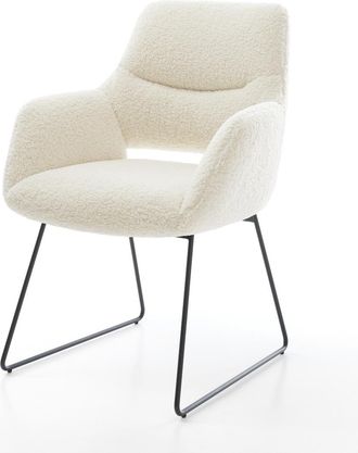 DELIFE Esszimmerstuhl Yago-Flex mit Armlehnen Teddystoff Beige Kufengestell Schwarz Taschenfederkern, Esszimmerst&uuml;hle