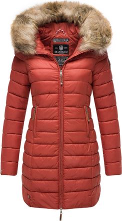 Marikoo Damen Wintermantel warmer Steppmantel lang mit Kapuze und abnehmbarem Kunstfell-Kragen Rose Terracotta Gr. 5XL
