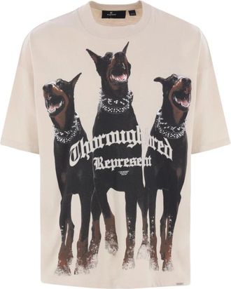 Represent Represent, Homme, Tops, Beige, Taille: M T-shirts et Polos en Coton avec Imprim&eacute; Chien