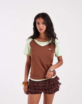 adidas Originals T-shirt effet superpos&eacute; style vintage - Marron et vert
