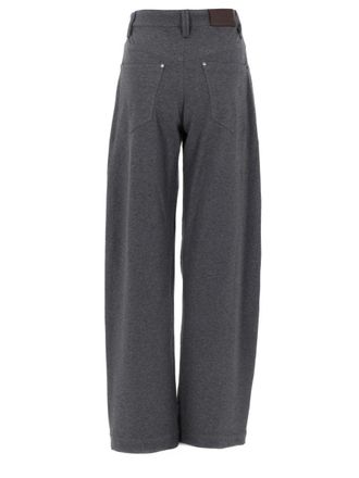 Brunello Cucinelli High-Waisted Wide-Leg Cotton Trousers - Gray