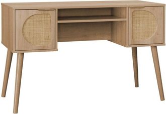 Sweeek Sweeek - Bureau effet bois et cannage 2 portes eva naturel 120 x 55 x 76,5 cm