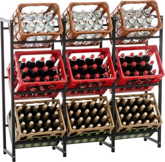 Clp 9er Getränkekistenständer Lennert I Platzsparender Robuster Halter Für Getränkekisten I Flaschenregal Für 9X Kisten, Farbe:schwarz