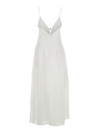 Tory Burch Womens Long Linen-Silk Dress White