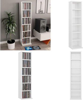 vidaXL Armoire &agrave; cd Blanc brillant 21x20x88 cm Bois ding&eacute;nierie - Meuble Rangement Cd - Armoire Cd Blanc - &Eacute;tag&egrave;re Cd - Rangement Musique - Biblioth&egrave;que Cd
