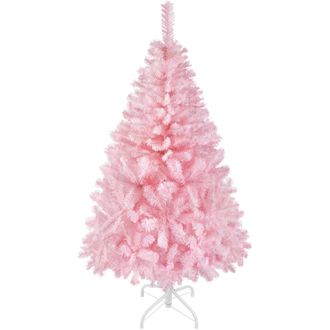 Yaheetech 124 cm Künstlicher Weihnachtsbaum Rosa, Tannenbaum mit 208 Spitzen & Faltbarem Metallständer Wiederverwendbarer Christbaum Kunstbaum für Weihnachtsdek