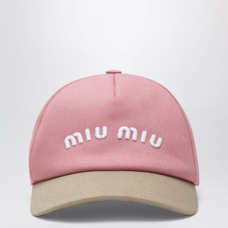 Miu Miu Baseballkappe aus Baumwolldrill rosa/beige