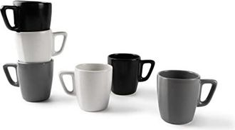 Excelsa Eclipse Set aus 6 Tassen, Keramik, Weiß, Schwarz, Grau, 230 ml, 6 Stück