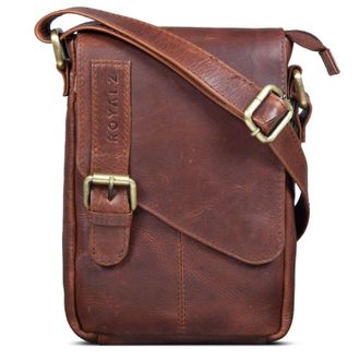 Royalz Louisiana Leder Umhängetasche Klein für Männer Herren Ledertasche Mini Seitentasche Vintage Look Tasche zum Umhängen, Farbe:Roma Cognac Braun