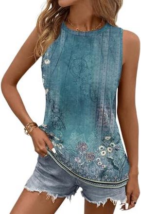 Generic Debardeur Femme Chic et &eacute;l&eacute;gant Chemisier sans Manche Imprim&eacute; D&eacute;bardeur Crop Top Ete Haut Chic et Elegant Fluide Ample Caraco Vetement Femme Tee Shirt