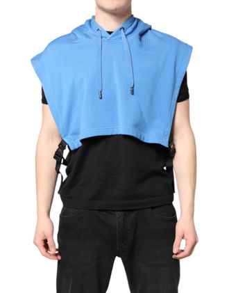 Dolce & Gabbana Blue Cotton Hooded Men Sportswear Vest Sweater Polyester Clothing