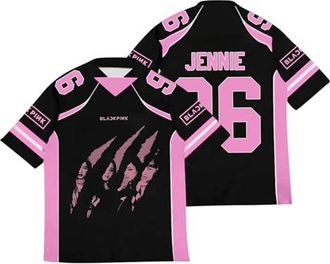 Generic Maillot de Rugby imprim&eacute; Noir et Rose Kpop Lisa Jennie Jisoo Rose, Maillot de Football Hip Hop America pour Les Fans de Musique 01-3 S
