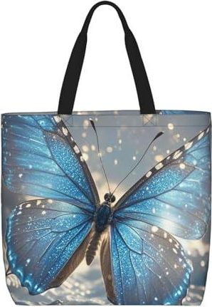 Generic Papillon Bleu Sac Fourre-Tout Grand Tote Bag Imperm&eacute;able Sac A Main Femmes Pour Travail Quotidienne Shopping