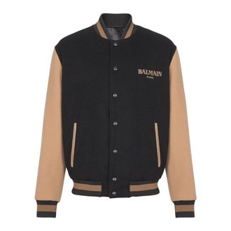 Balmain Zweifarbige Varsity-Jacke aus Wolle und Kaschmir - - Jackets - Herren - Schwarzk - 2XL