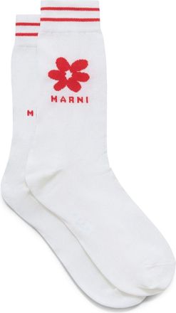 Marni chaussettes rayées à logo en jacquard - Blanc