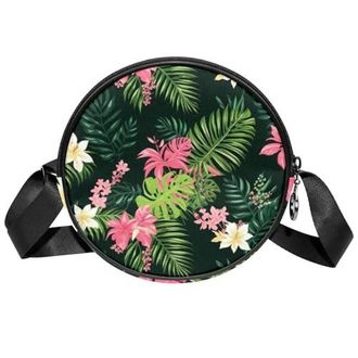 Generic Petit sac &agrave; bandouli&egrave;re Circle pour femme, motif feuille dart, sac &agrave; dos &agrave; bandouli&egrave;re avec fermeture &eacute;clair, bretelles r&eacute;glables, sac &agrave; main rond d&eacute;c