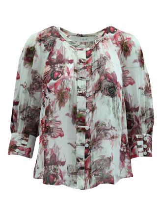 Iro chemise fleurie &agrave; manches bouffantes - Tons neutres