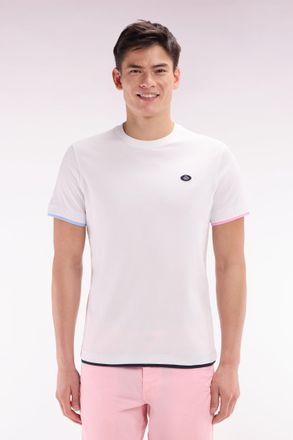 Eden Park T-shirt Uni En Coton Blanc Bordures De Manches Color&eacute;es Coupe Droite