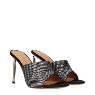 Off-white Womens Rhinestone-Embellished Satin Mule Heels Black