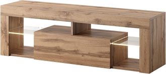 Selsey BIANKO - TV-Lowboard/Fernsehschrank Stehend Holzoptik Eiche Lancaster mit Klapptür 140 cm (mit LED, Holzoptik Eiche Lancaster)