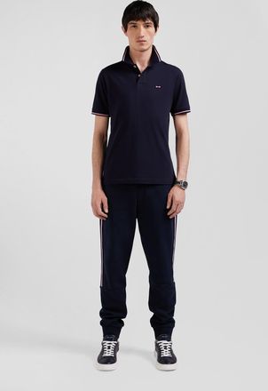 Eden Park Polo Manches Courtes En Coton Stretch Bleu Marine Col Jacquard Eden Park Coupe Slim