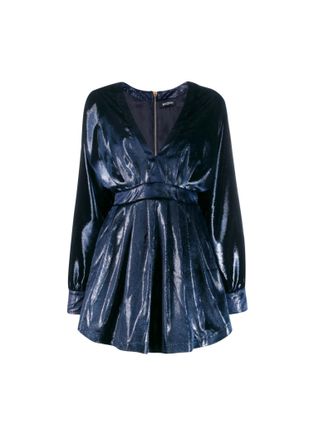Balmain Navy Blue Velvet V-neck Mini Dress Size S