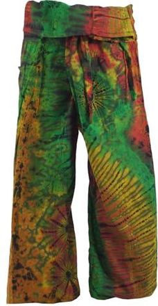 Guru Shop Guru-Boutique, Pantalon P&ecirc;cheur Tha&iuml; Tie Dye, Vert / Color&eacute;, Coton, Size:Taille Unique, Pantalon P&ecirc;cheur Taille Normale