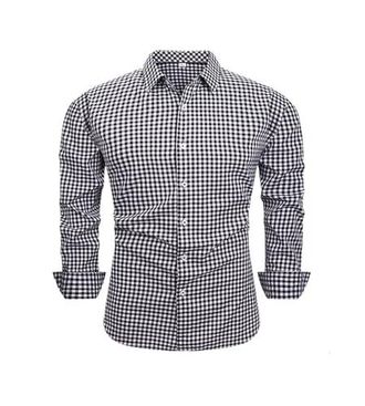 Generic Chemise &agrave; carreaux extensible dans 4 directions for homme - Chemise d&eacute;contract&eacute;e boutonn&eacute;e vintage vichy, coupe d&eacute;contract&eacute;e et confortable(Black,XXL)