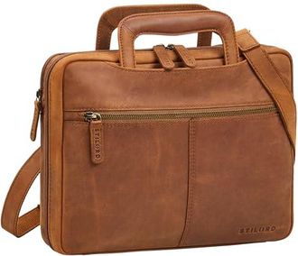 STILORD Connell 13.3 Pouces Sacoche Ordinateur Cuir Porte Document Homme Sac de Travail Etroit Vintage Housse Tablette Conferencier A4 Cuir Veritable, Couleur