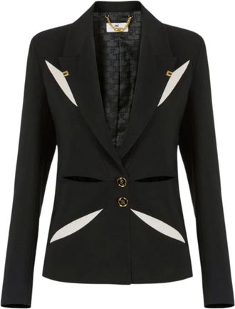 Elisabetta Franchi Femme, Vestes, Noir, Taille: 42 FR Blazer en cr&ecirc;pe avec d&eacute;coupes bicolores