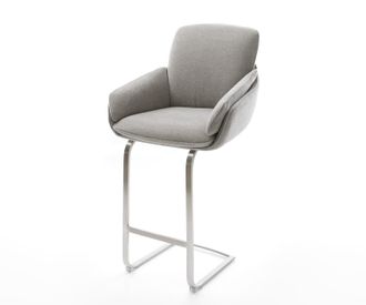 DELIFE Barstuhl Luan-Flex Strukturstoff Soft Grau Freischwinger Flach Edelstahl Silberfarben, Barst&uuml;hle