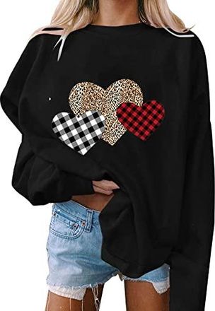 Generic Pull de Saint-Valentin pour femme - Motif damour classique - Sweatshirt de Saint-Valentin - D&eacute;contract&eacute; - L&eacute;ger - Manches longues - Grande taille - Co
