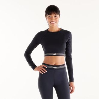 New Balance Femme AC Fitted Long Sleeve en Noir, Poly Knit, Taille 2XL