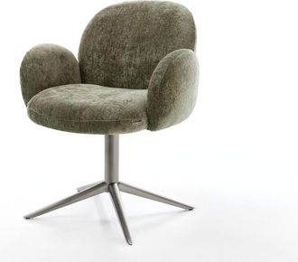 DELIFE Drehstuhl Nube-Flex mit Armlehnen Chenille Olive Fußkreuz Graphit 360° drehbar Wippfunktion Taschenfederkern, Esszimmerstühle