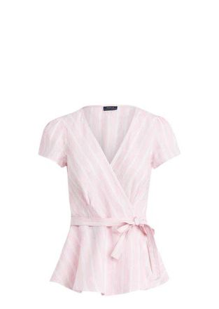 Ralph Lauren Pink & White Striped Linen Wrap Top Size S