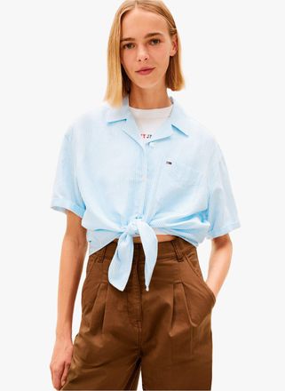 Tommy Hilfiger Chemisier &agrave; manches courtes et naud en lin et lin m&eacute;lang&eacute;s