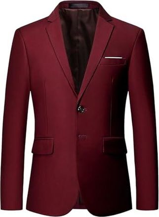 Generic Veste de costume simple pour homme - Couleur unie - Pour mariage - Version formelle - Manteaux et blazer de sport, bordeaux, 6XL