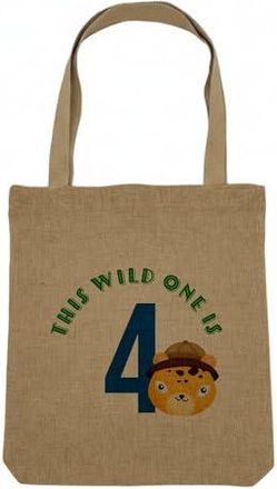 Fabulous Sac Shopping Tote Bag Aspect Lin - This Wild One is 4 Celebration Birthday Party Gift Safari Animals - Sac de Courses Toile Epaisse 360g Beige Naturel