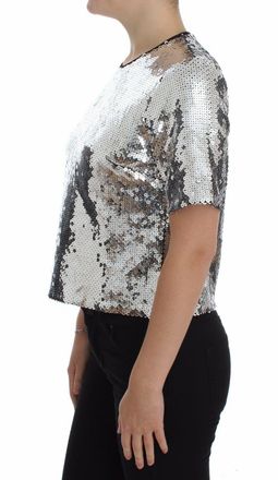 Dolce & Gabbana Womens Silver Sequined Crewneck Blouse T-Shirt Top Polyester