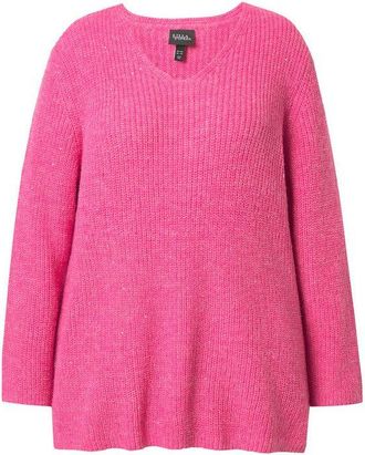 Ulla Popken Strickpullover Pullover Rippstrick Pailletten V-Ausschnitt