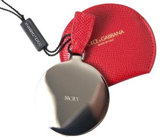 Dolce & Gabbana Womens Red Calfskin Leather Hand Mirror Holder Accessory