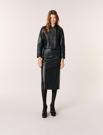 Maje Veste Courte En Cuir - Noir - Taille 42 - Maje