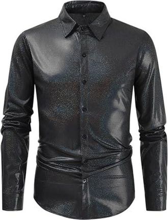 Generic Chemise &agrave; manches longues &agrave; paillettes pour homme - Sans plis - Coupe ajust&eacute;e - Brillant - Boutonn&eacute;e - Costume de f&ecirc;te - Style bo&icirc;te de nuit - Costume