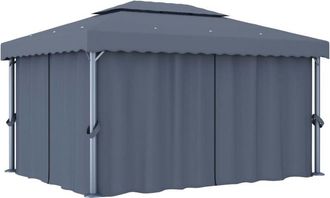 vidaXL Vidaxl - Tonnelle avec rideau 4x3 m Anthracite Aluminium