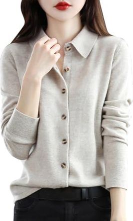 Generic Pull &agrave; col polo pour femme, pull tricot&eacute; d&eacute;contract&eacute; boutonn&eacute;, cardigan &agrave; manches longues de couleur pure, cardigan ultra doux &agrave; col &agrave; revers pour usa