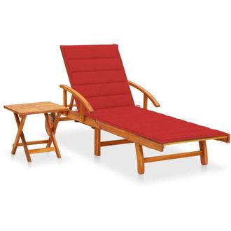 vidaXL vidaXL Sonnenliege mit Tisch und Auflage Akazie Massivholz